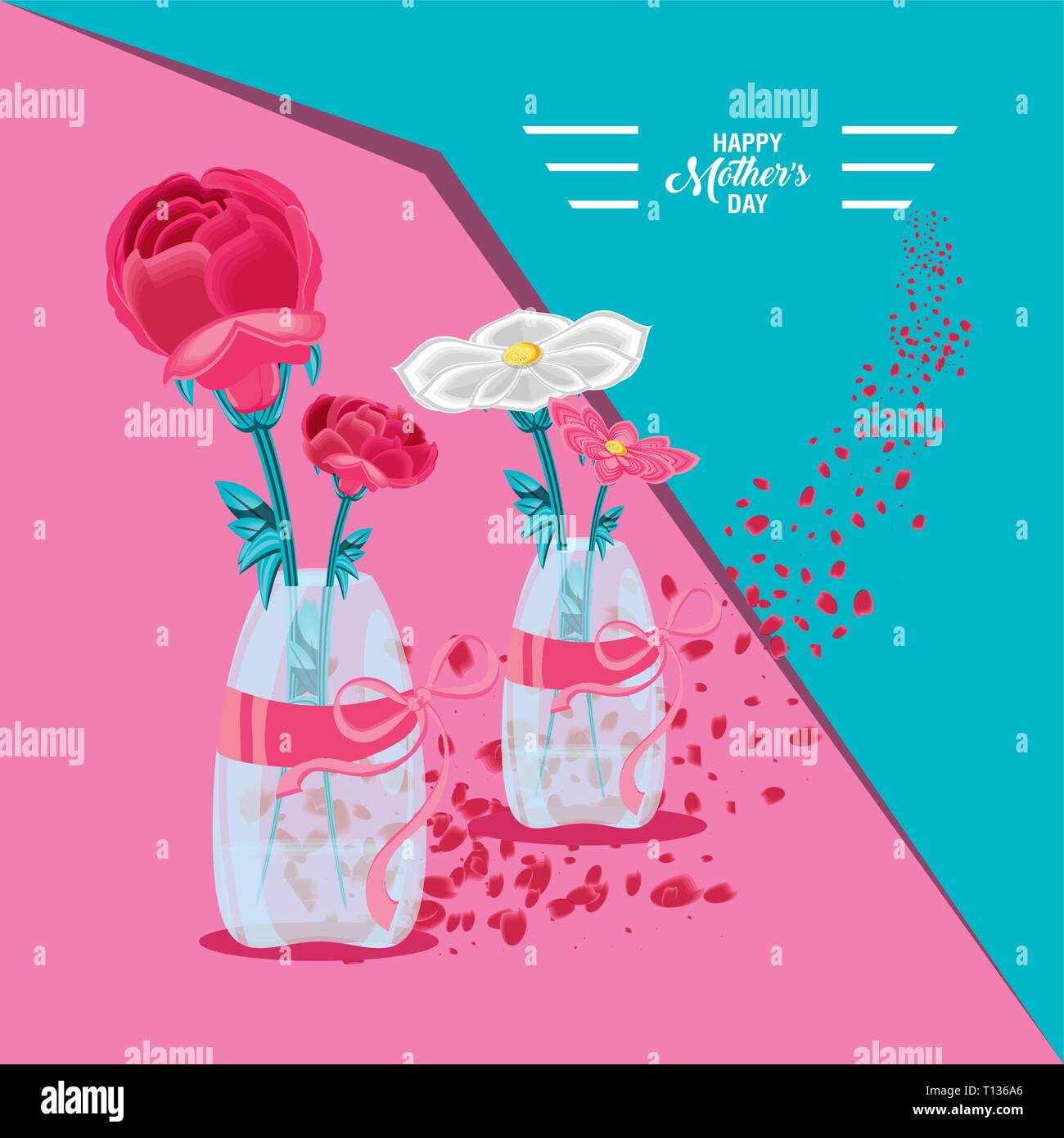 happy mother day card with flowers in vases vector illustration design ...
