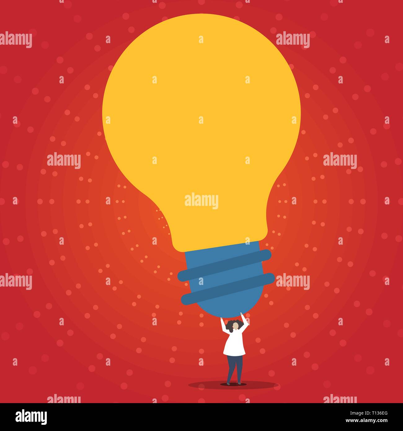 Person Standing and Raising Up Arms Holding Big Yellow Lightbulb for ...