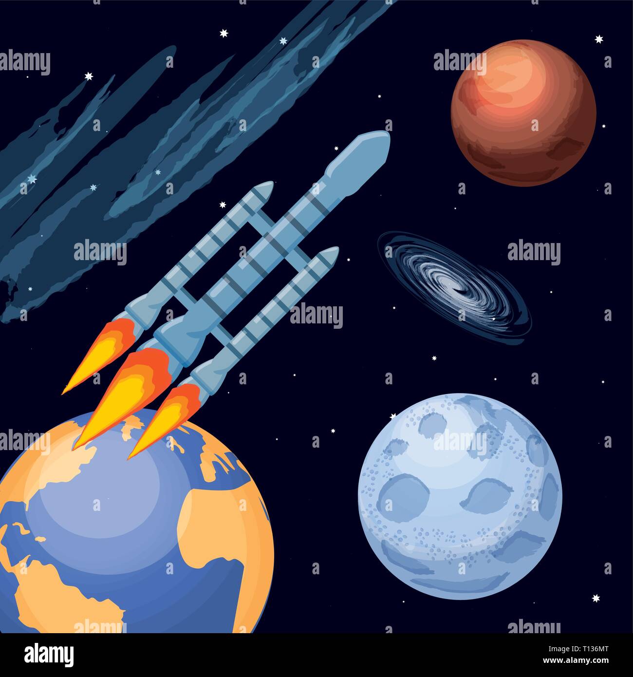 universe and space rocket flying vector illustration design Stock ...