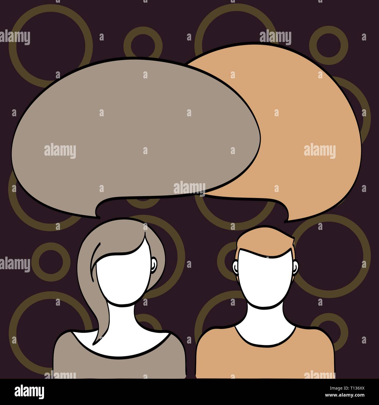 Blank Faces of Male and Female with Colorful Blank Speech Bubble ...