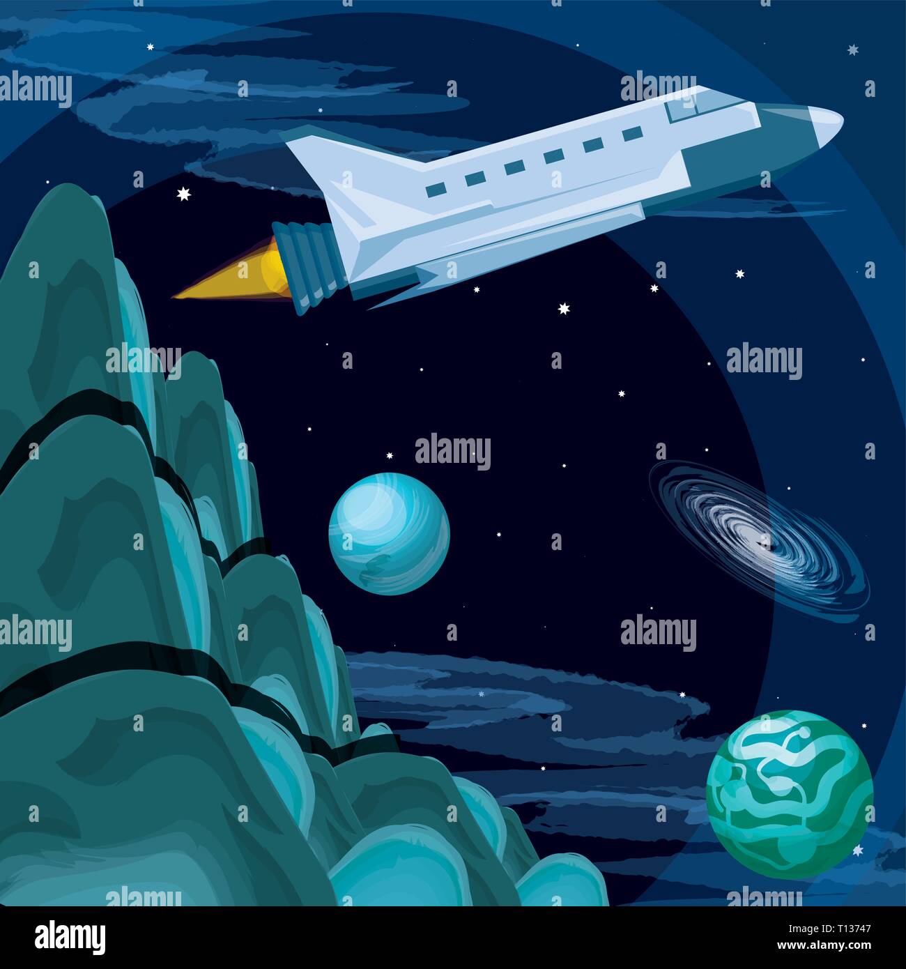 universe and space rocket flying vector illustration design Stock ...