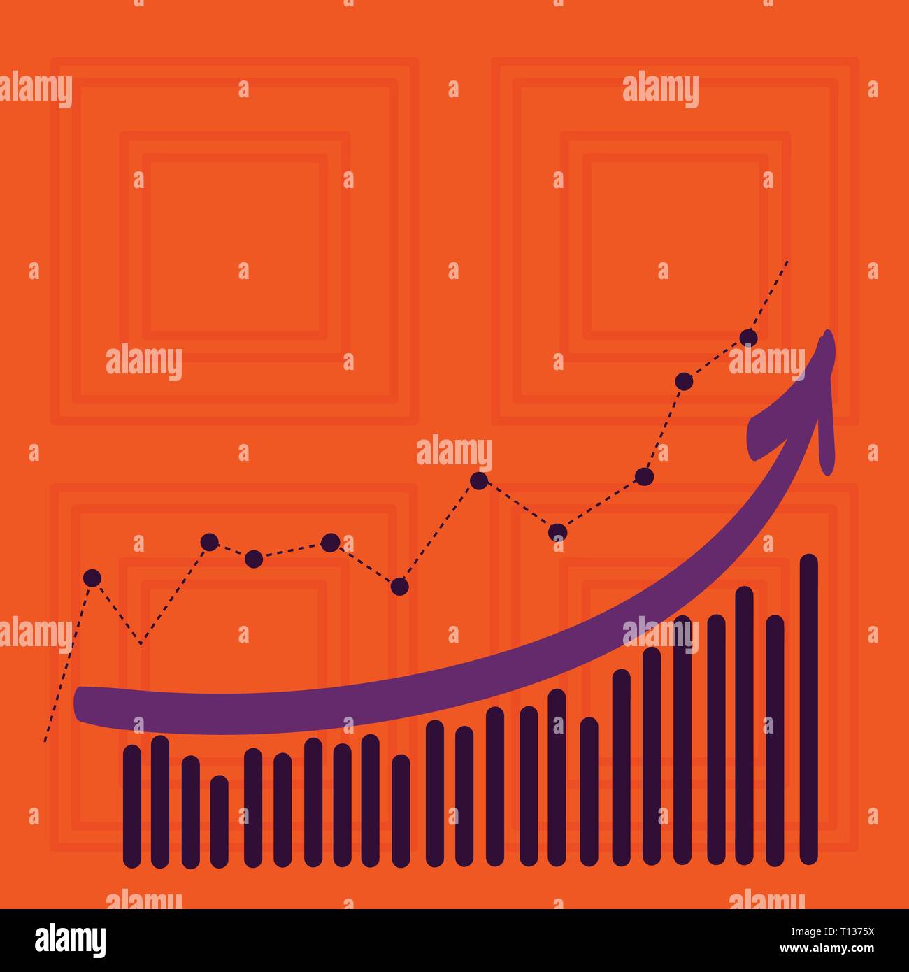 Combination of Colorful Column and Line Graphic Chart with Arrow Going ...