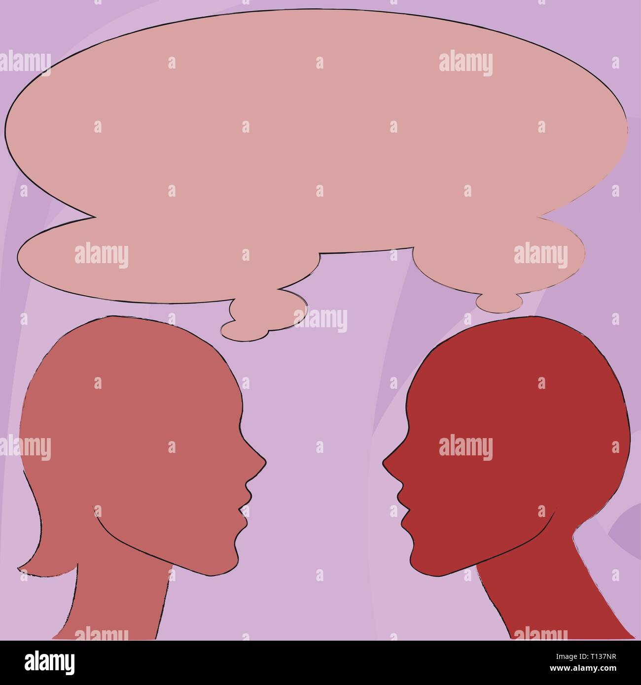 Silhouette Sideview Profile Image of Man and Woman with Shared Thought ...