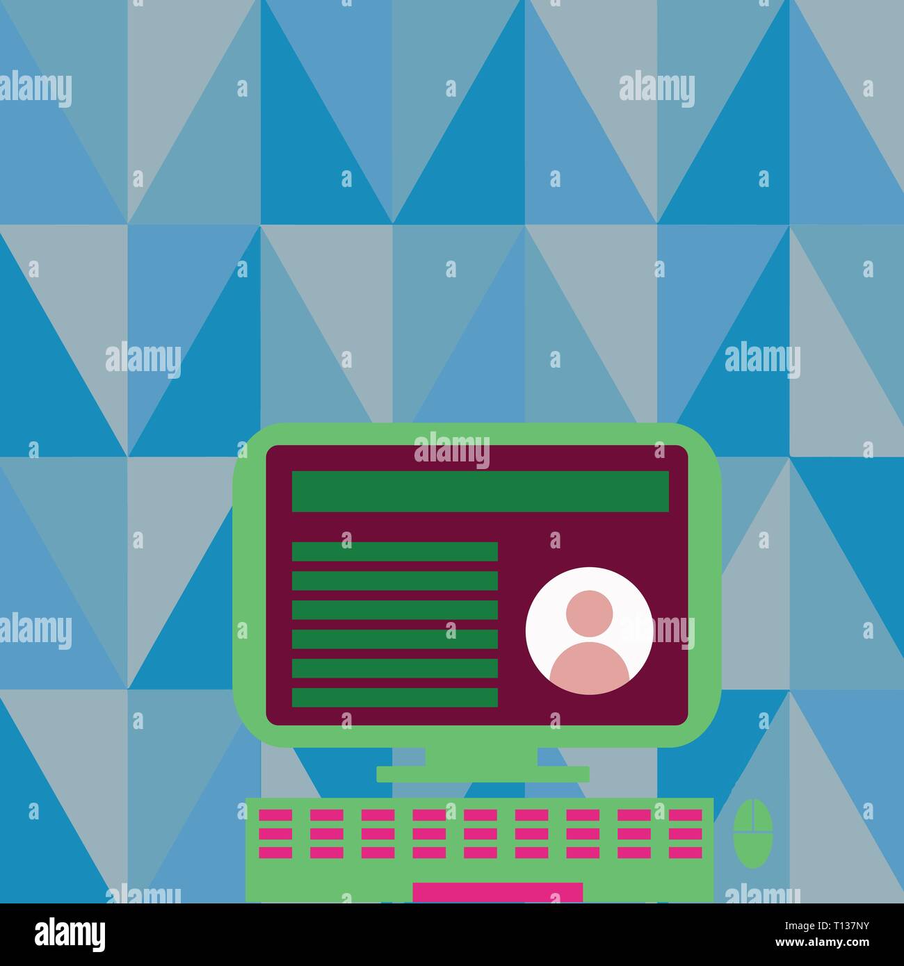 Desktop Computer Mounted on Stand with Online Profile Data on Monitor ...