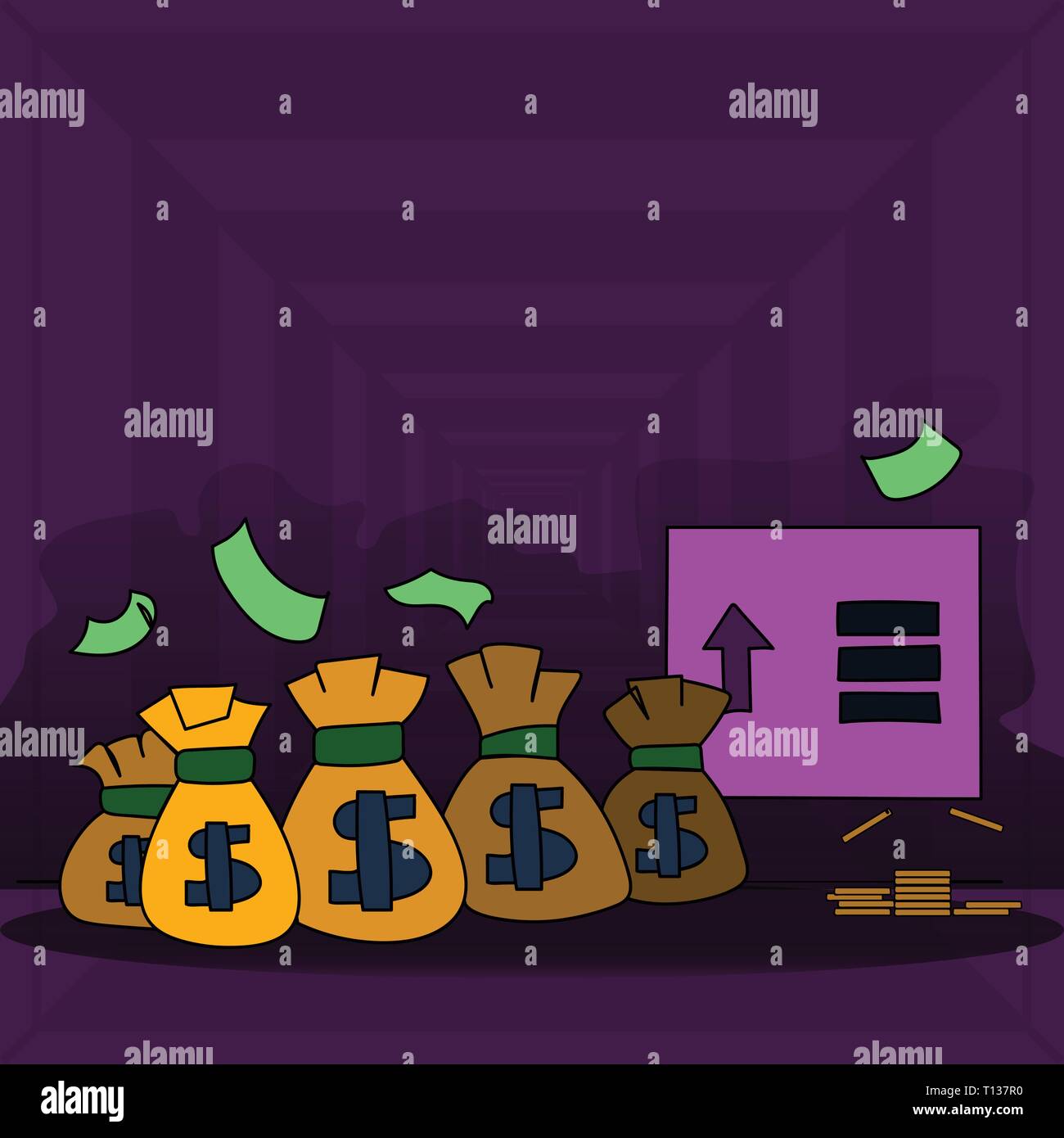 Colorful Money Bag with Dollar Currency Sign and Arrow with Blank ...