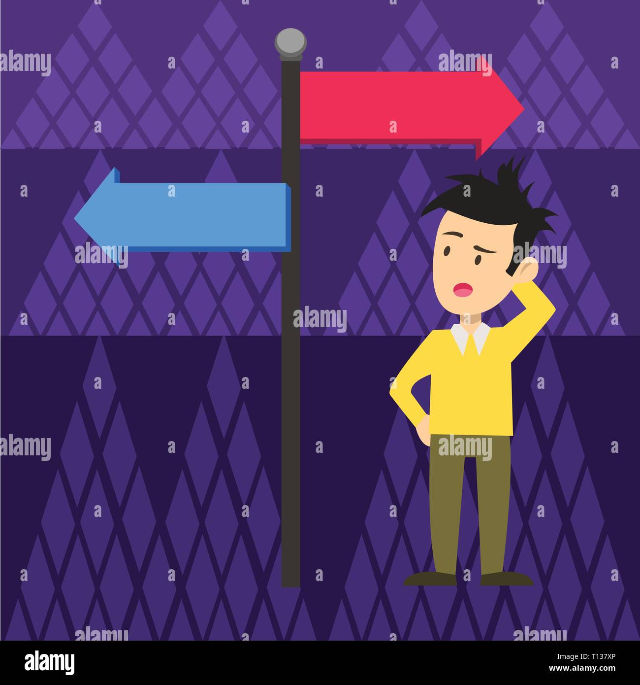 Man Confused with the Road Sign Arrow Pointing to Opposite Side ...