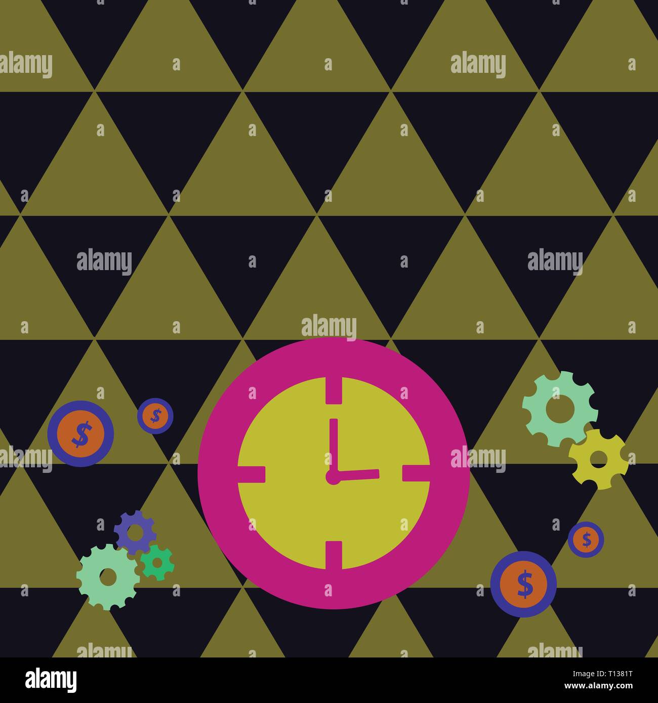 Time Management Icons of Clock, Cog Wheel Gears and Dollar Currency ...