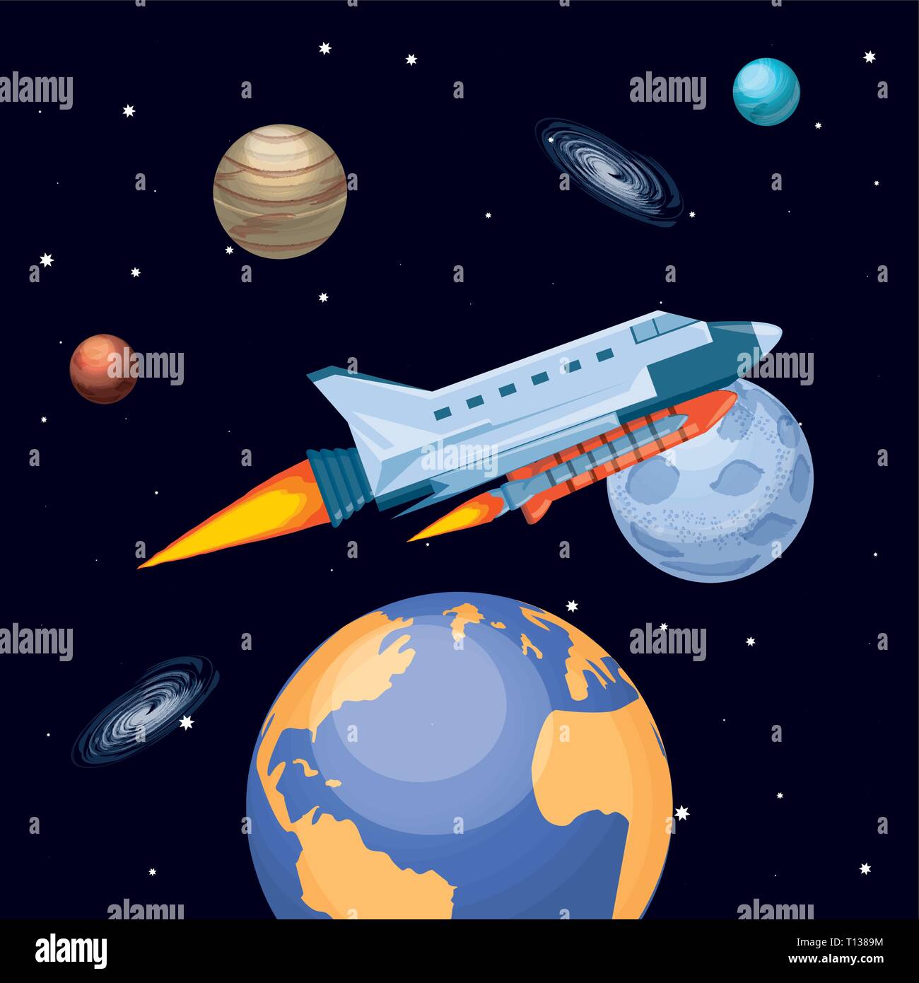 universe and space rocket flying vector illustration design Stock ...