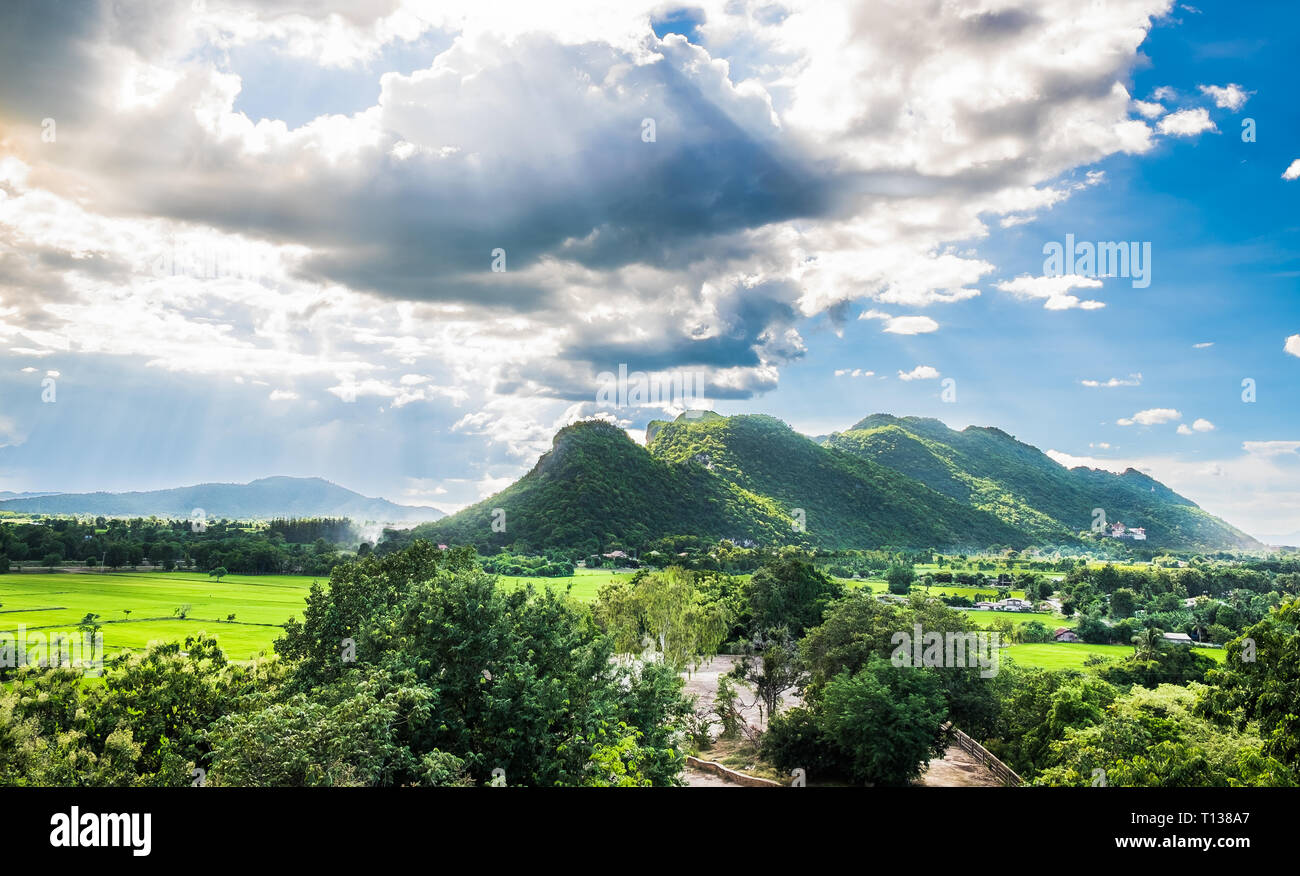 Mountain green field sunshine bright scenic Stock Photo - Alamy