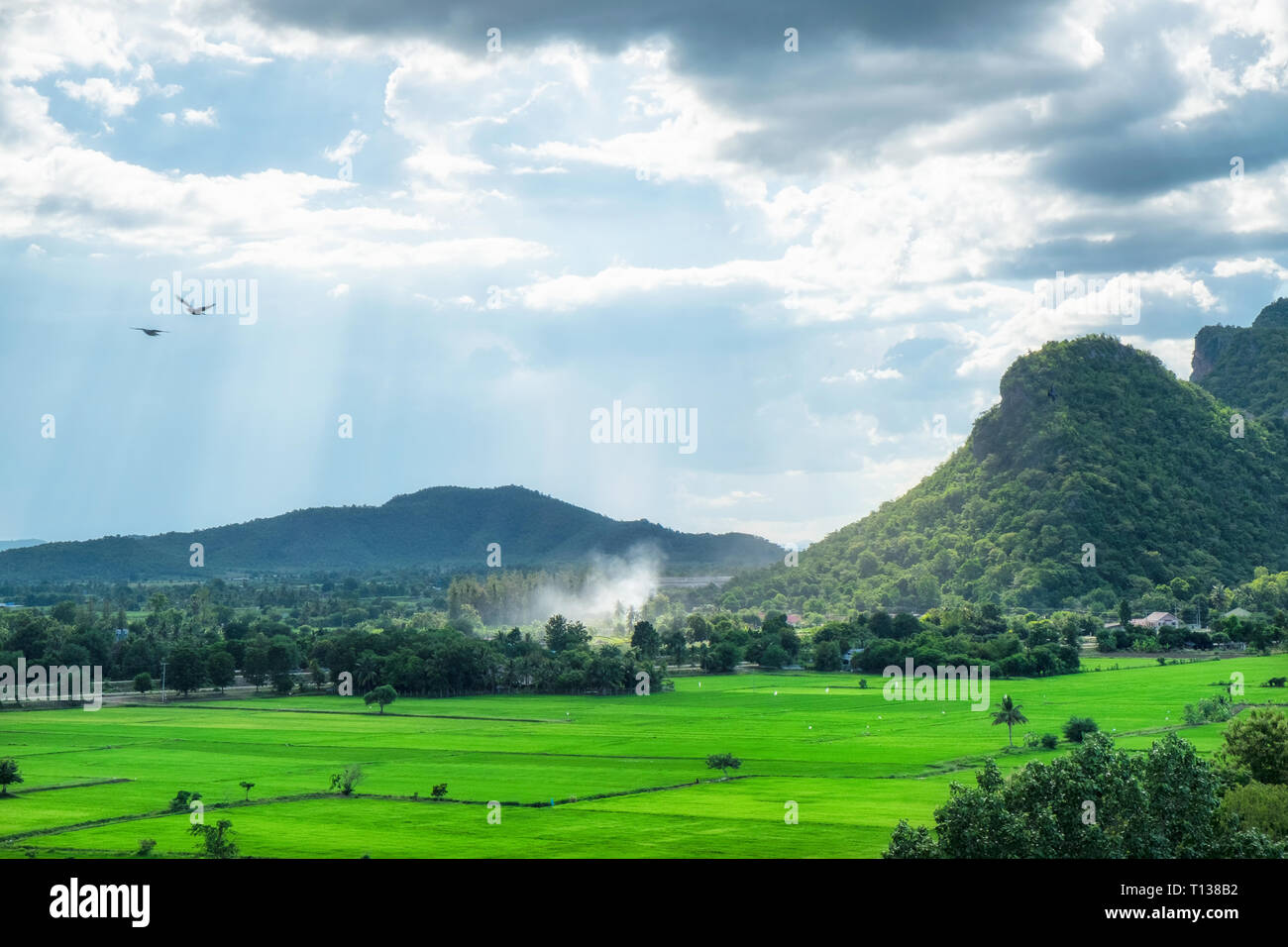Green field and mountain in countryside Stock Photo - Alamy