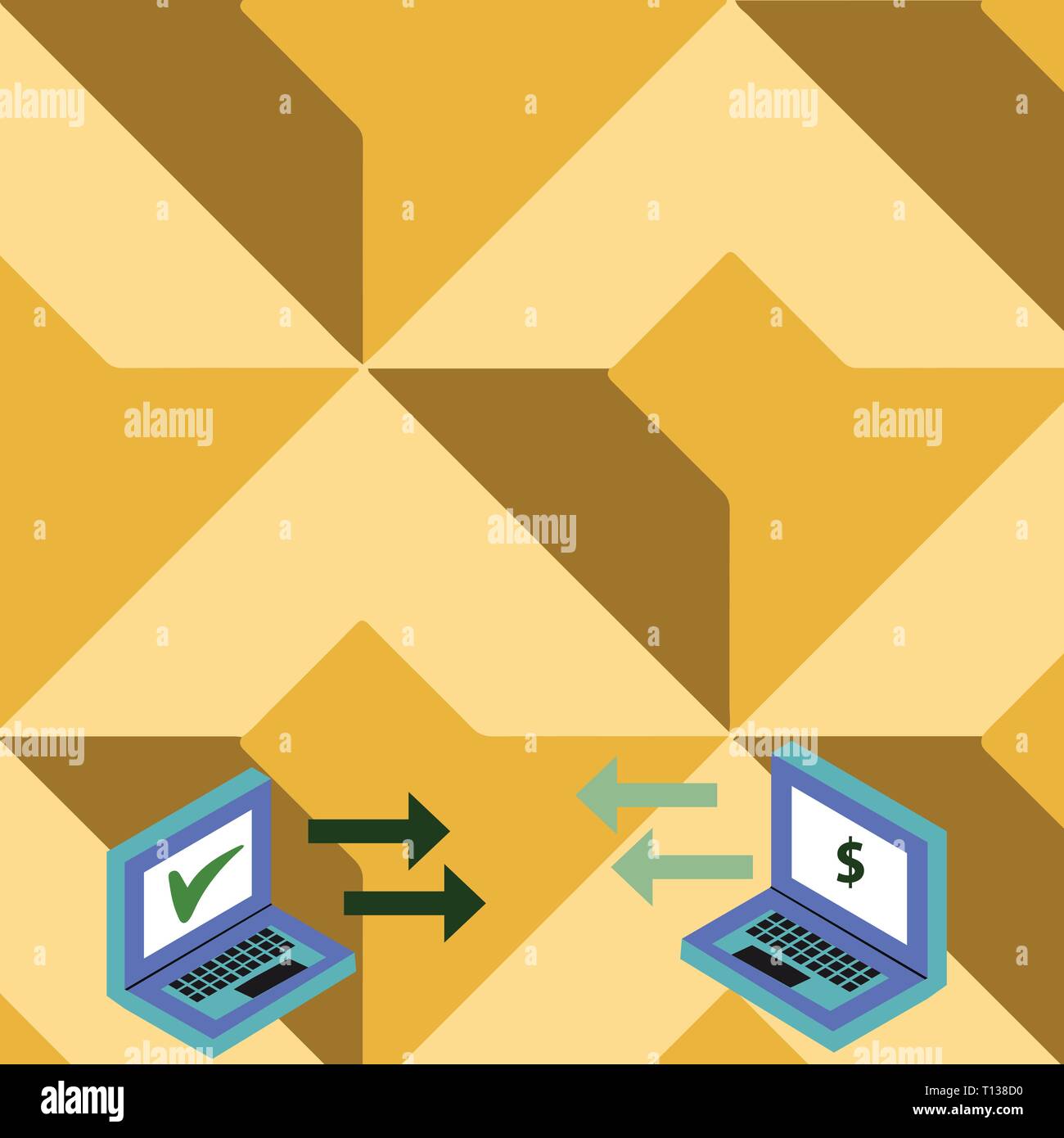 Exchange Arrow Icons Between Two Laptop with Currency Sign and Check ...
