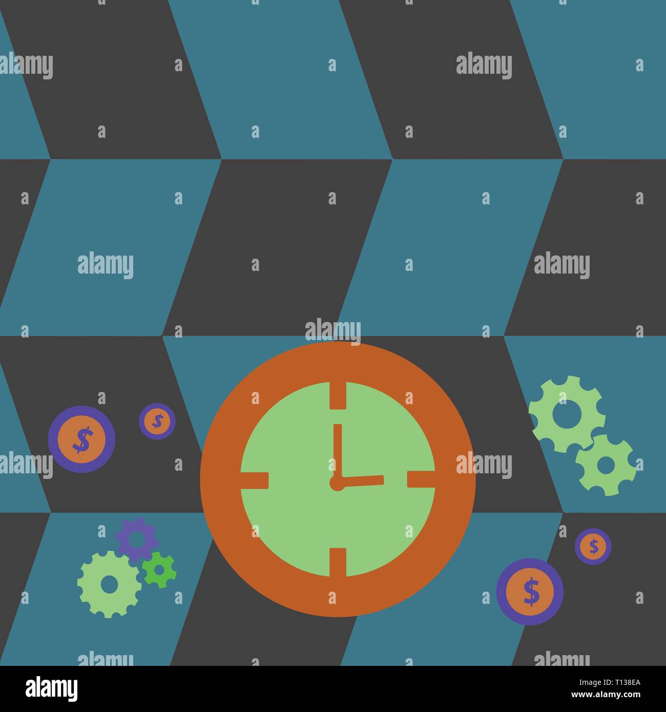 Time Management Icons of Clock, Cog Wheel Gears and Dollar Currency ...