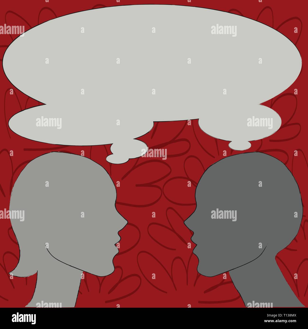 Silhouette Sideview Profile Image of Man and Woman with Shared Thought ...