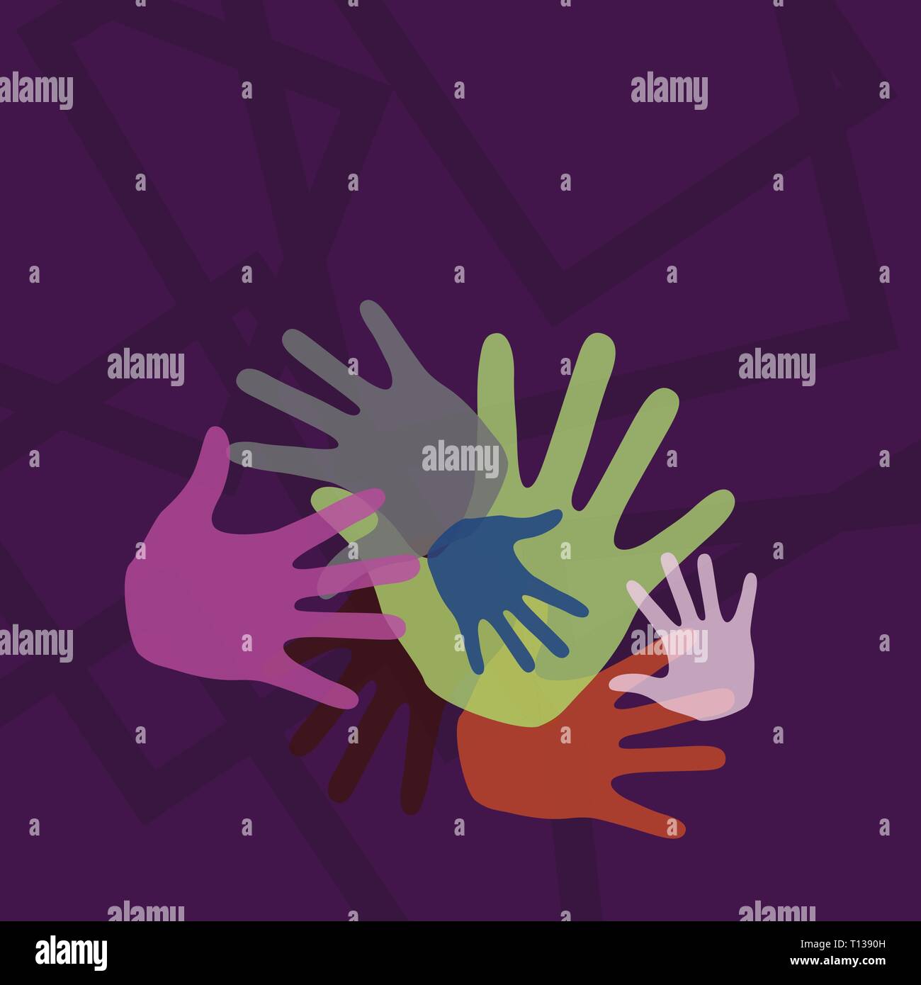 Color Hand Marks of Different Sizes Overlapping for Teamwork and ...