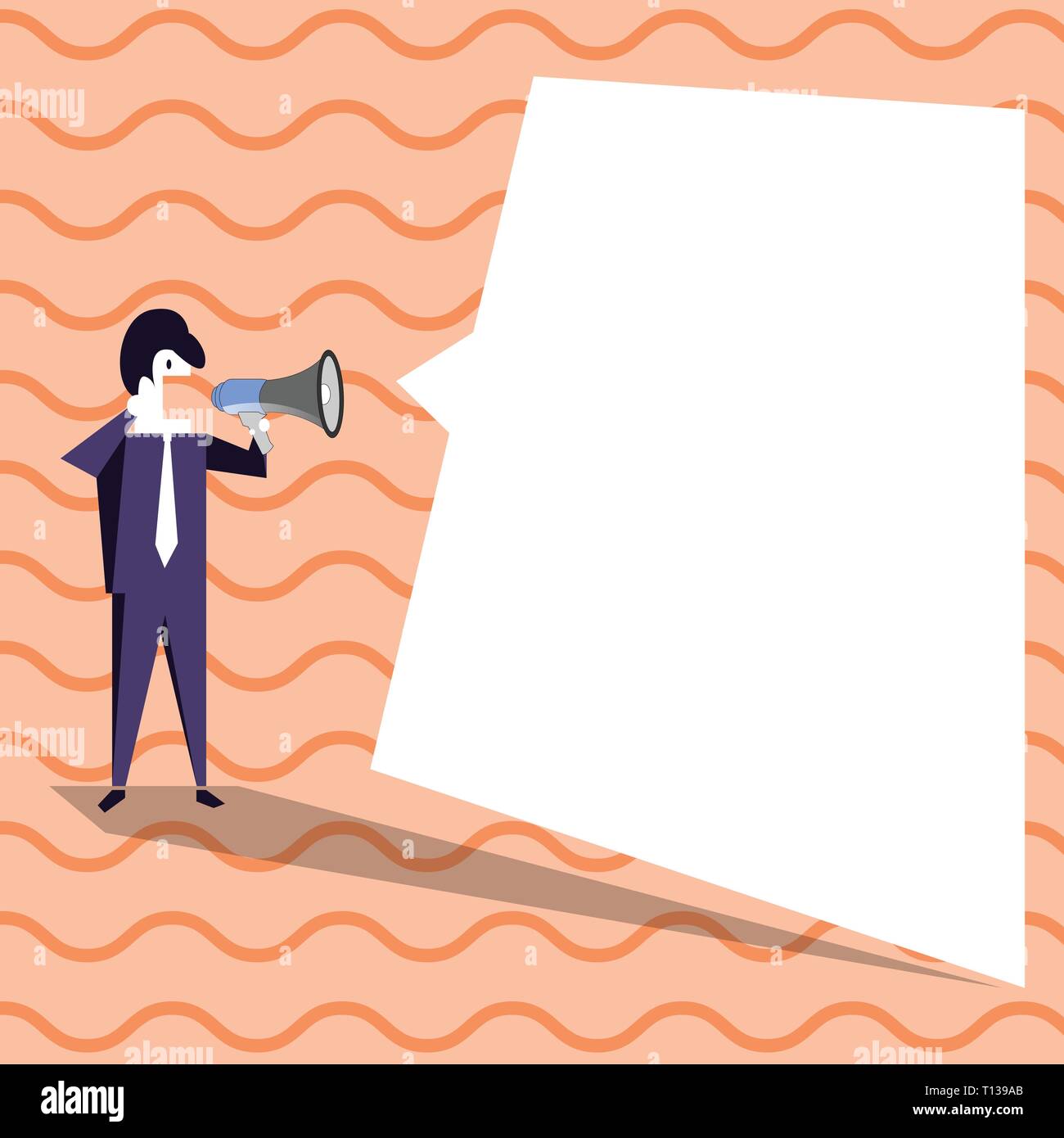 Businessman Shouting on Megaphone and Blank White Uneven Shape Speech ...