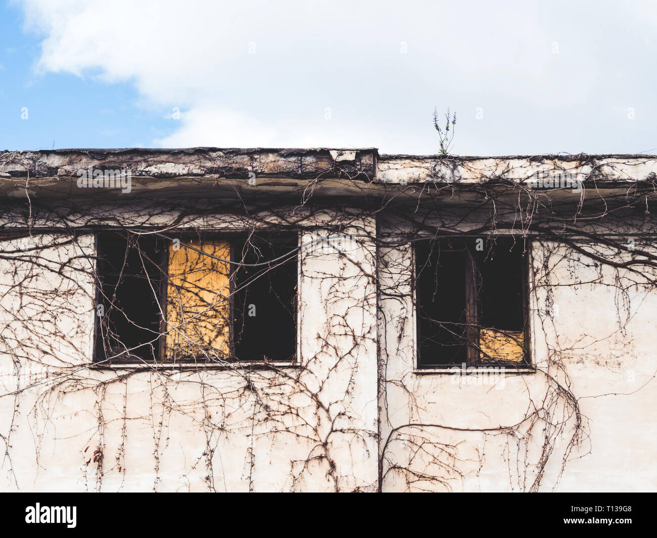 Old grunge house with broken windows. Urban detail. Naples, Italy Stock ...