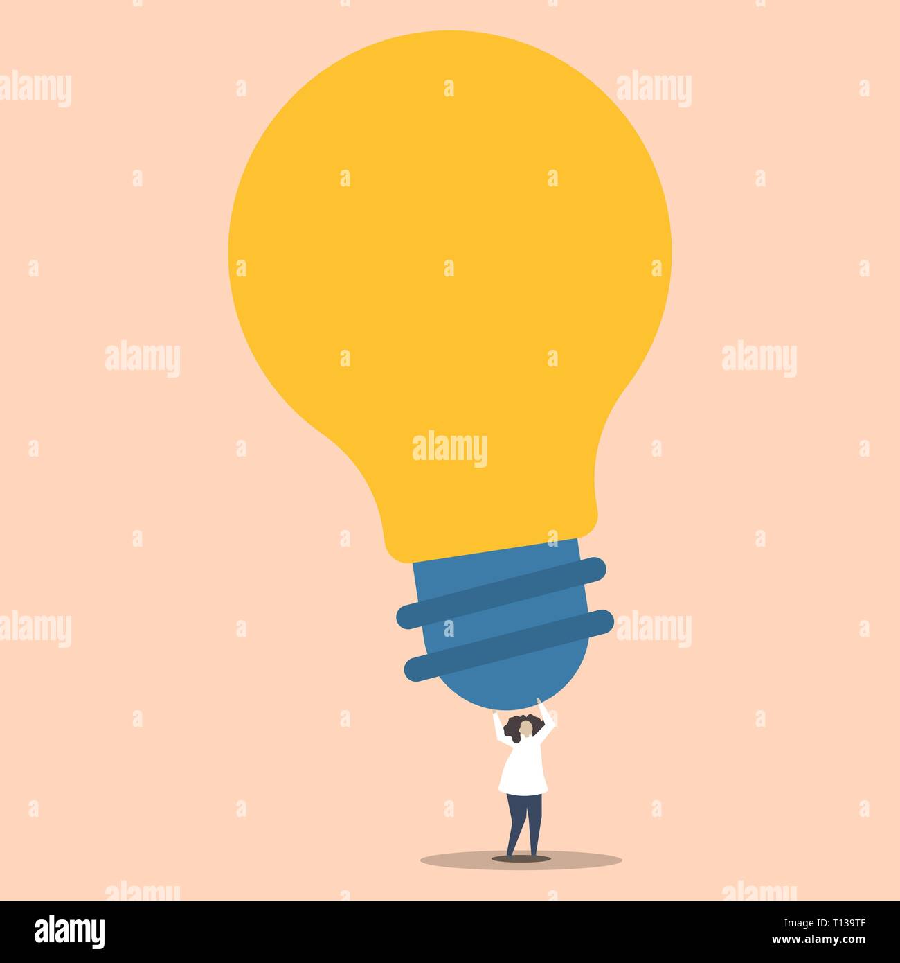Person Standing and Raising Up Arms Holding Big Yellow Lightbulb for ...