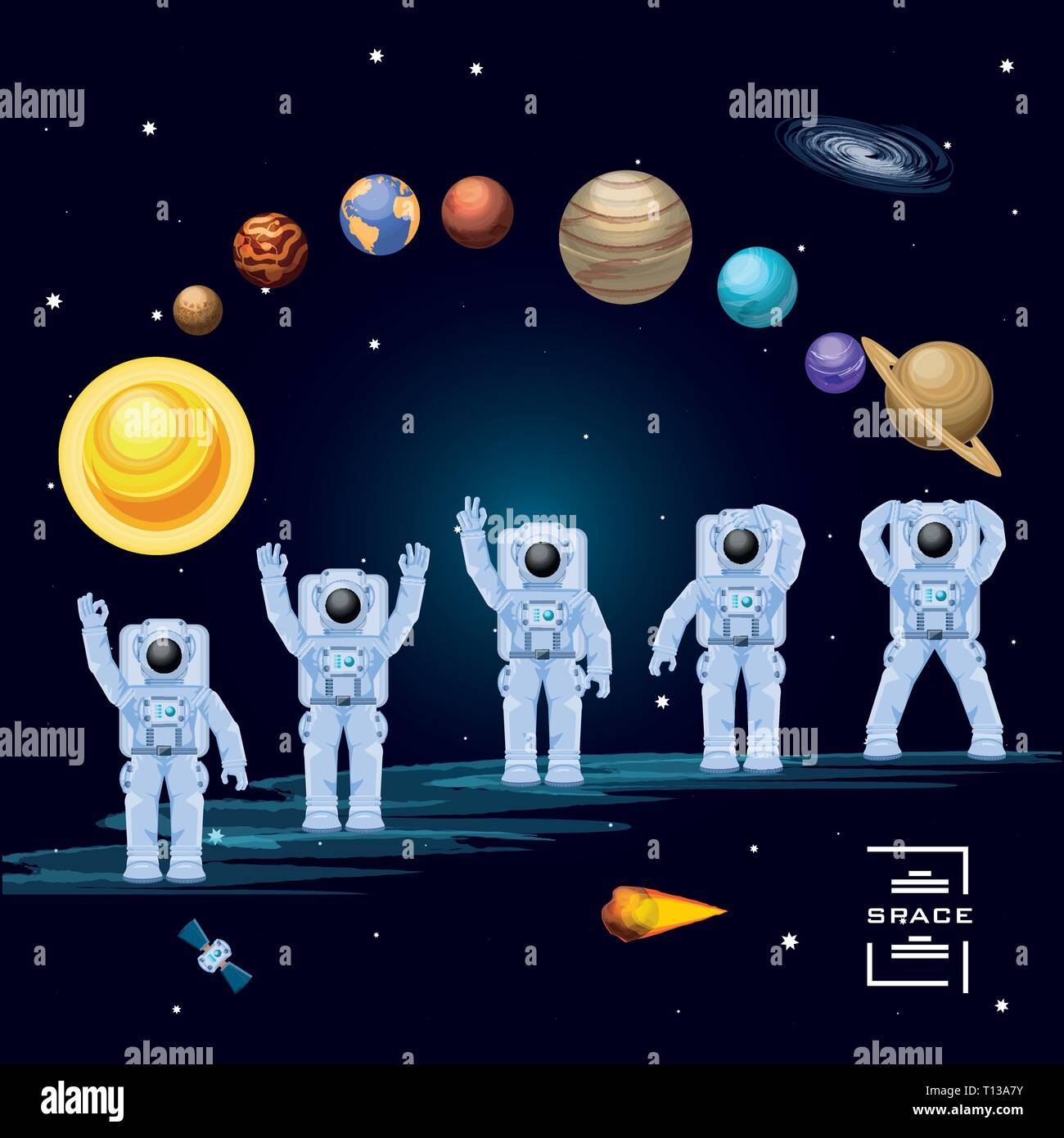 astronauts in the space characters vector illustration design Stock ...