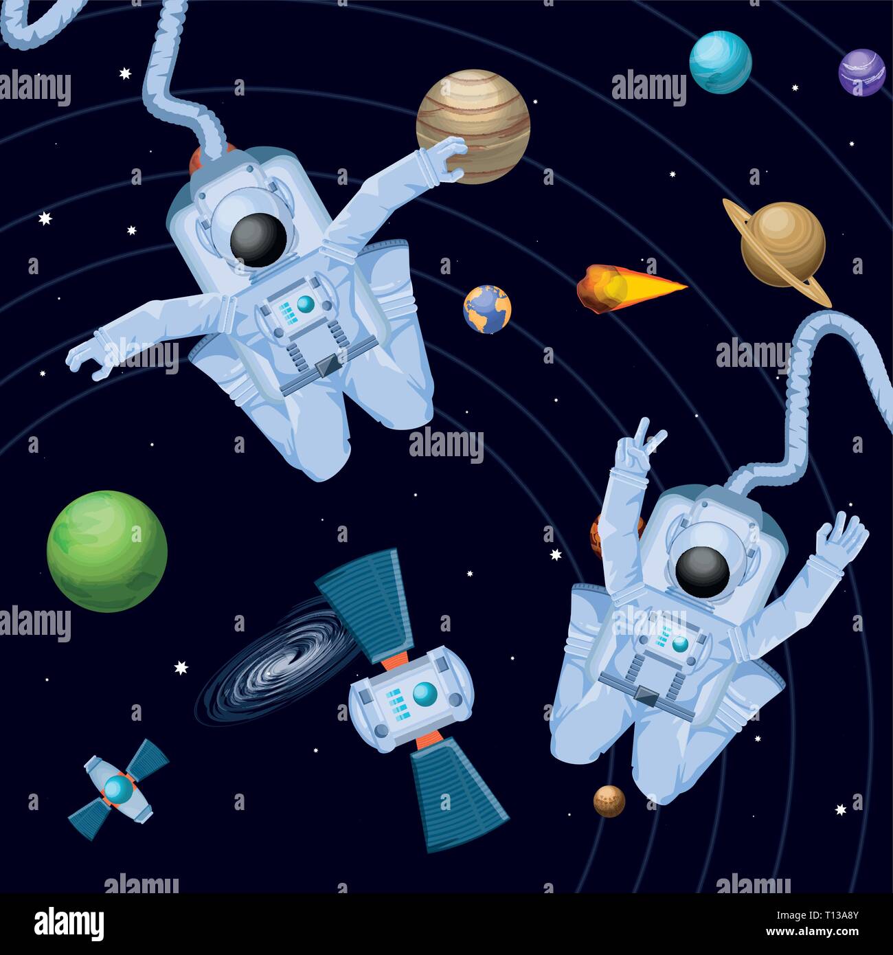 astronauts in the space characters vector illustration design Stock ...