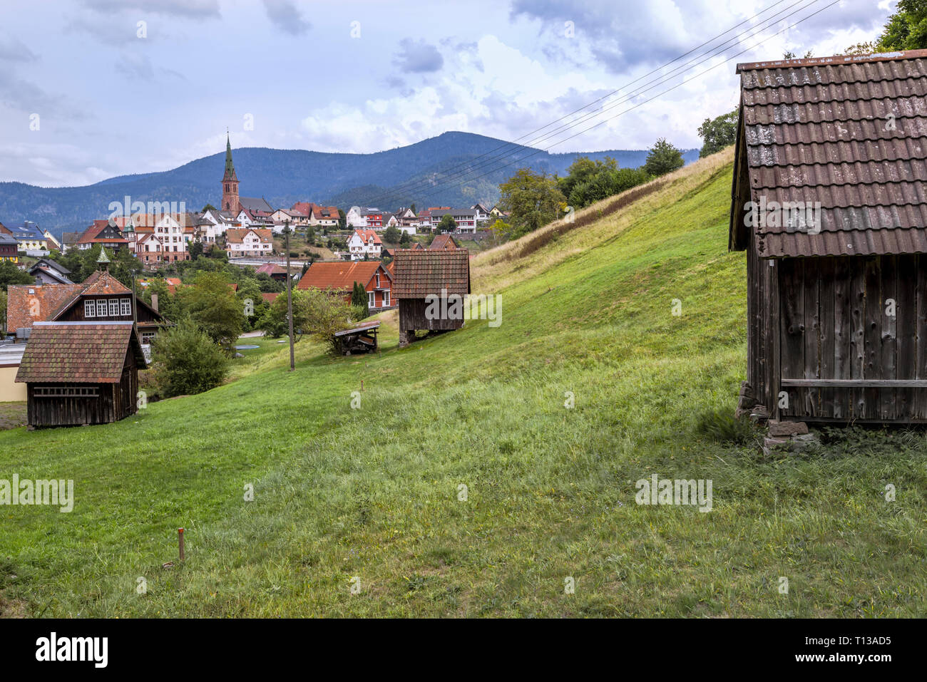 panorama of village Bermersbach with mountain crest of Northern Black ...