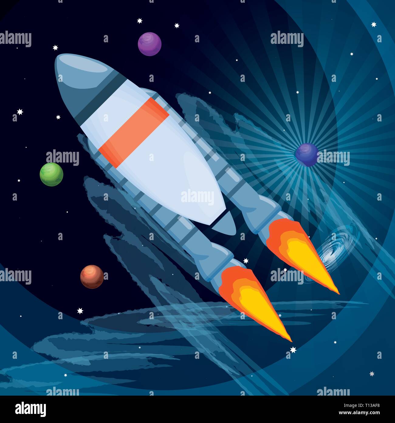 universe and space rocket flying vector illustration design Stock ...