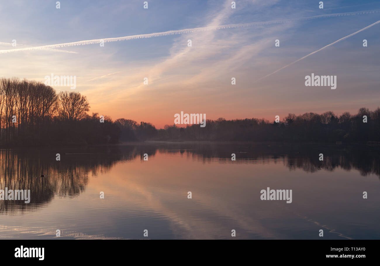 Sunrise over lake Padersee Stock Photo - Alamy