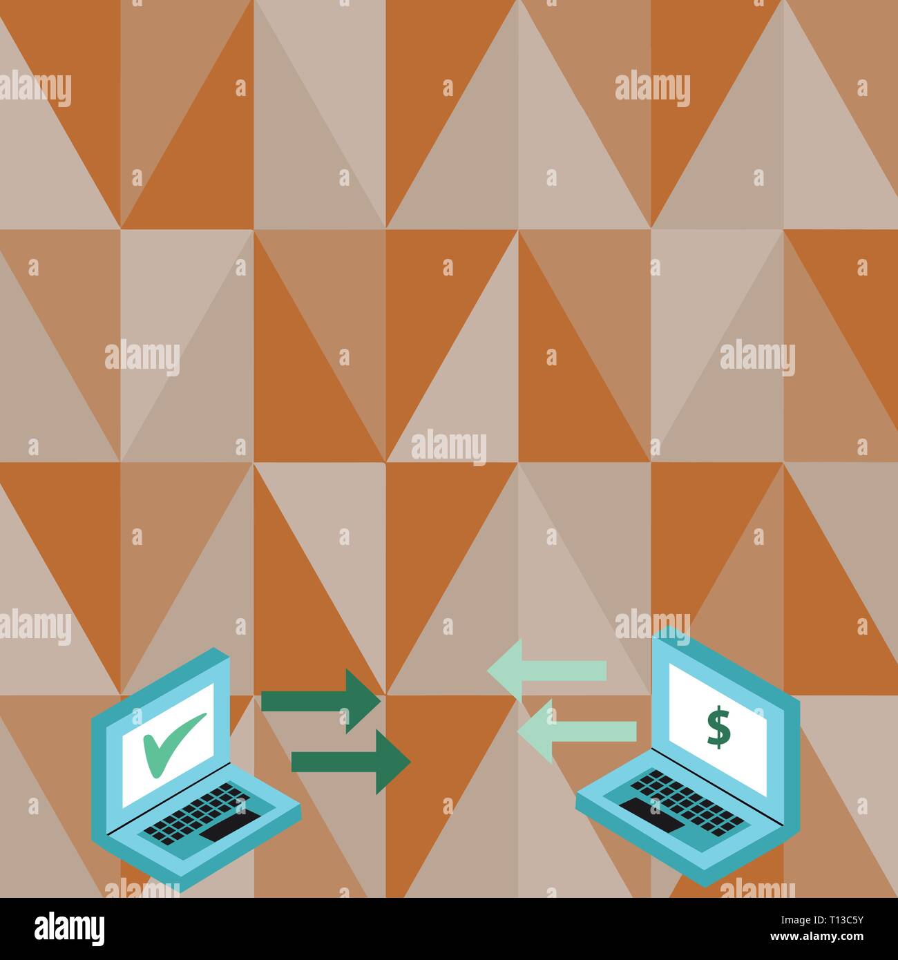 Exchange Arrow Icons Between Two Laptop with Currency Sign and Check ...