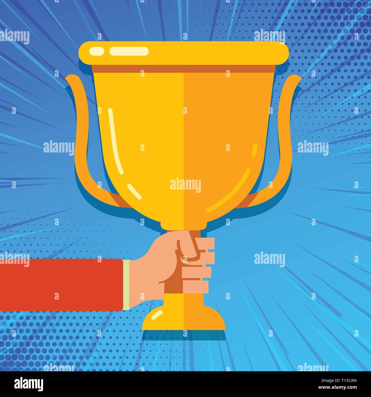 Hand Holding Blank Golden Championship Winners Cup Trophy with ...