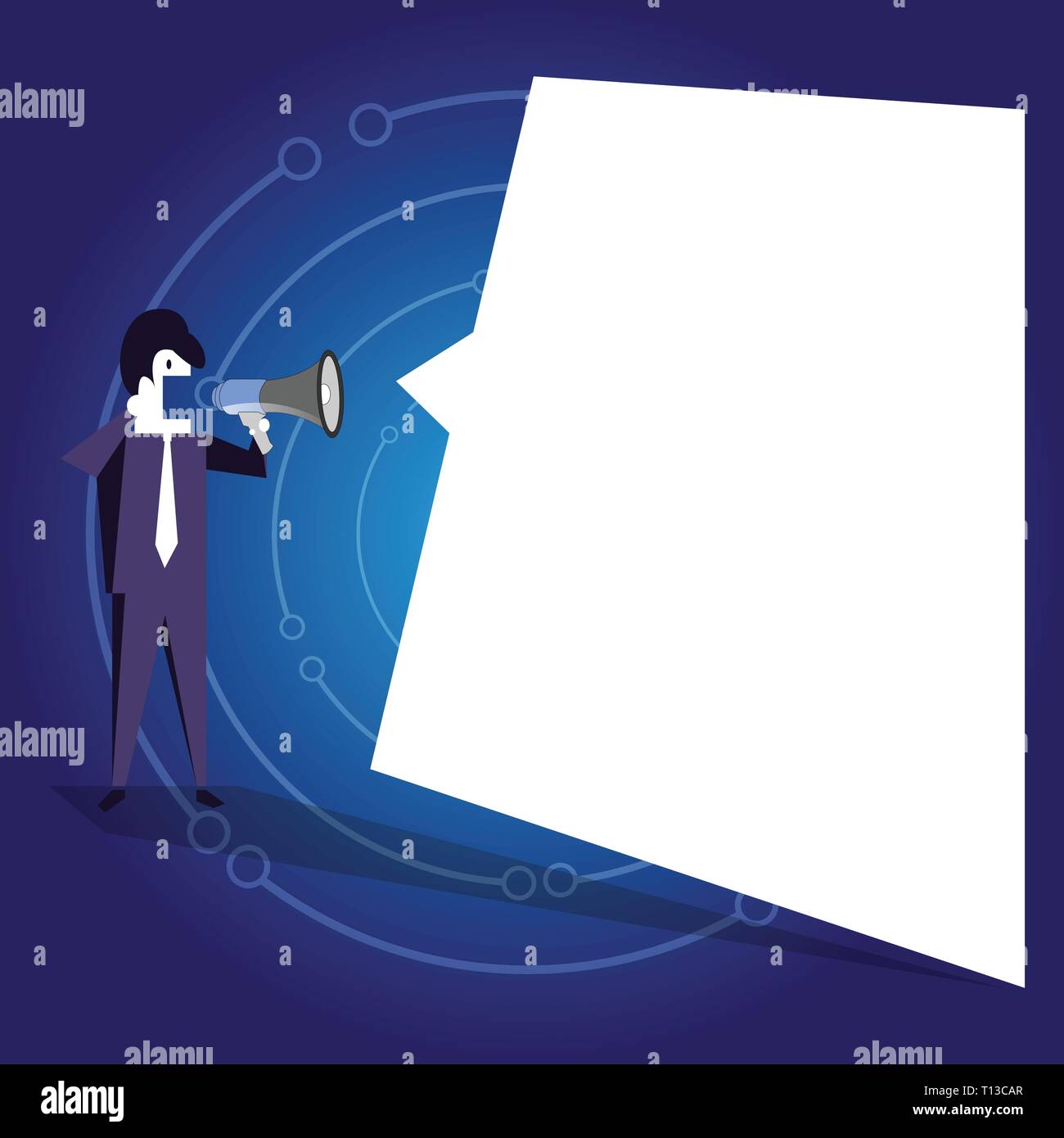 Businessman Shouting on Megaphone and Blank White Uneven Shape Speech ...