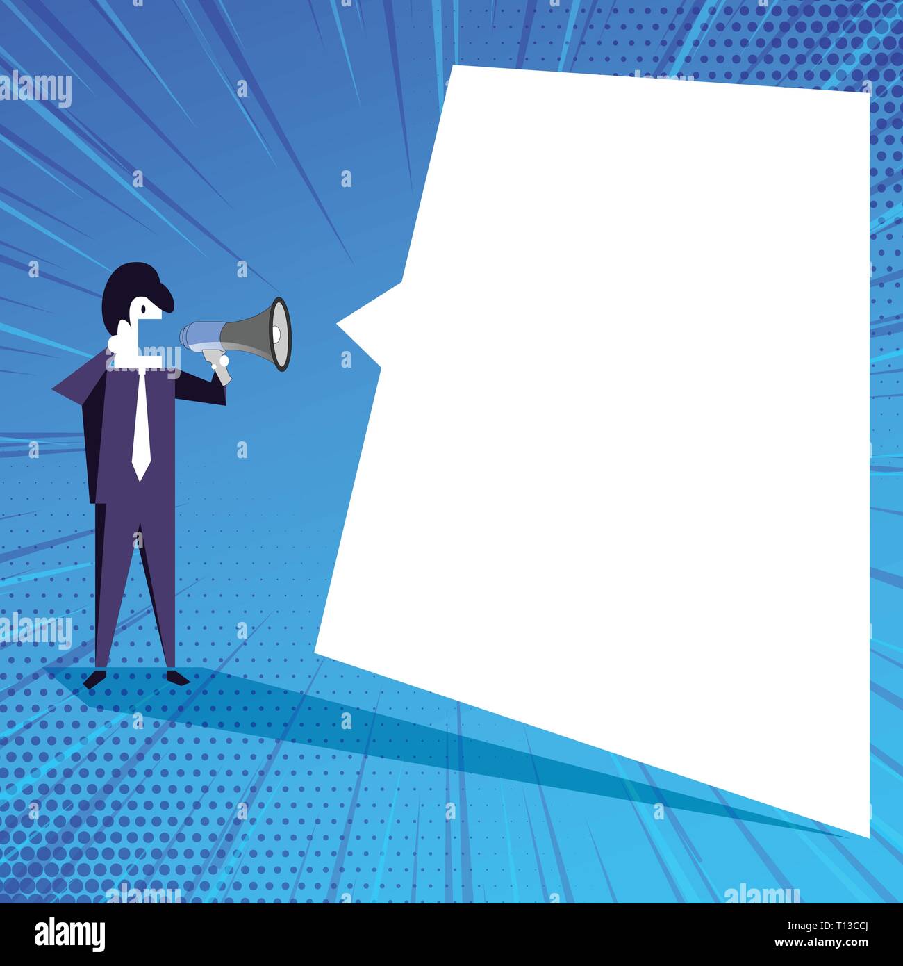Businessman Shouting on Megaphone and Blank White Uneven Shape Speech ...