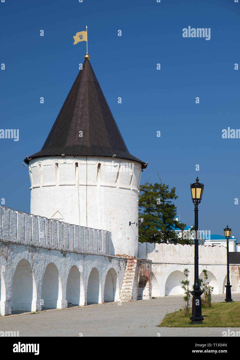 The view of the South Round tower with 11-sided stone tent dome at the ...