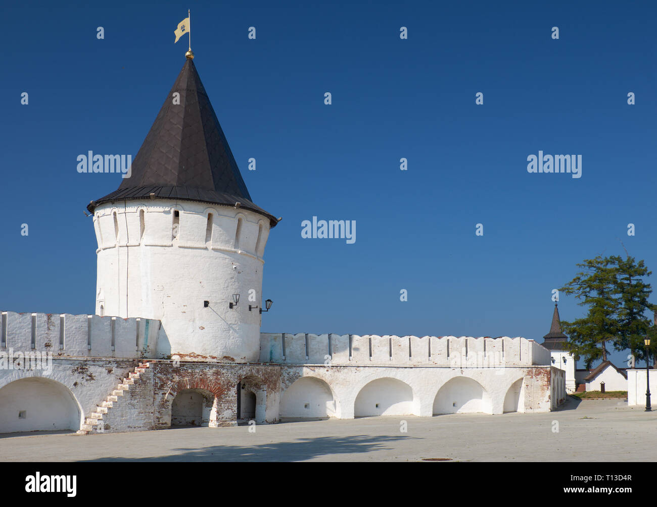 The view of the South Round tower with 11-sided stone tent dome at the ...