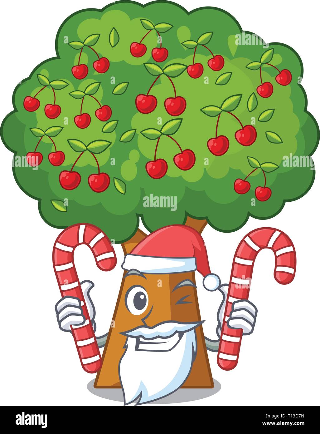 Santa with candy cherry tree next to cartoon house Stock Vector Image ...