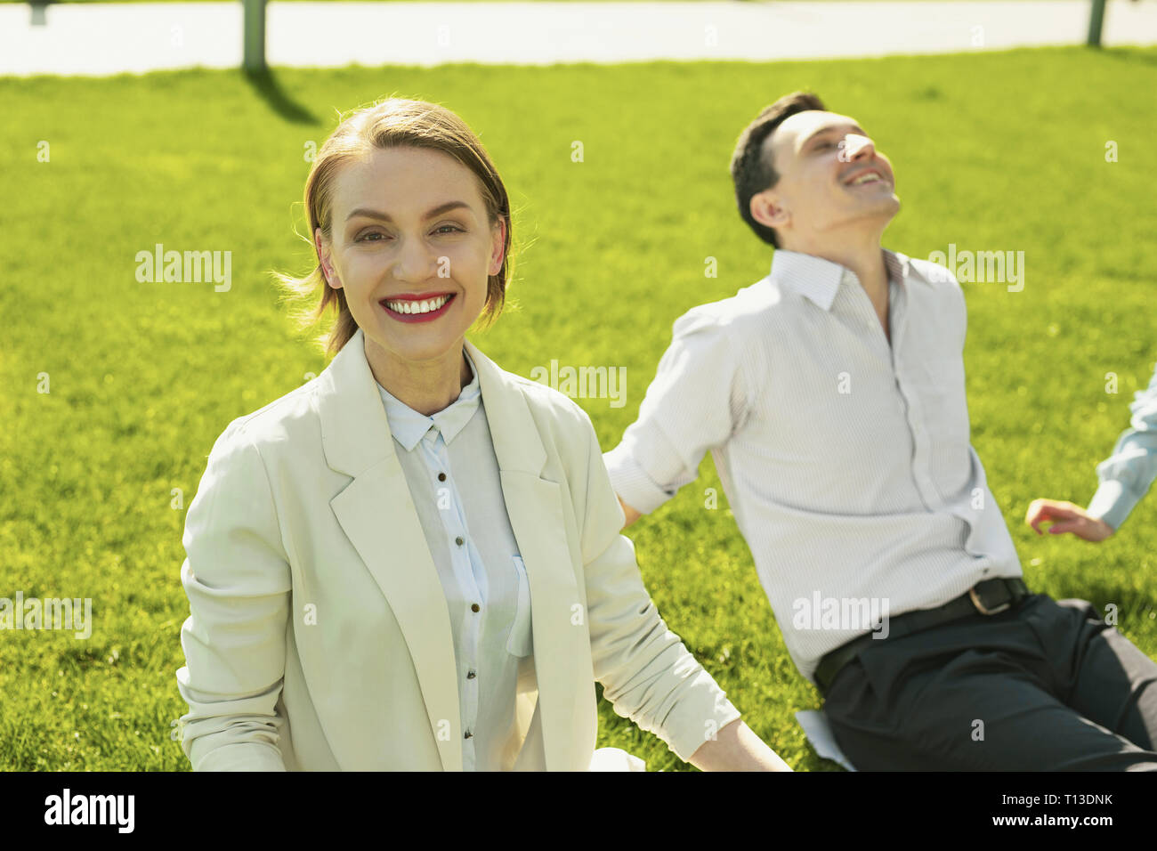 Happy beautiful girl smiling when feeling good Stock Photo - Alamy