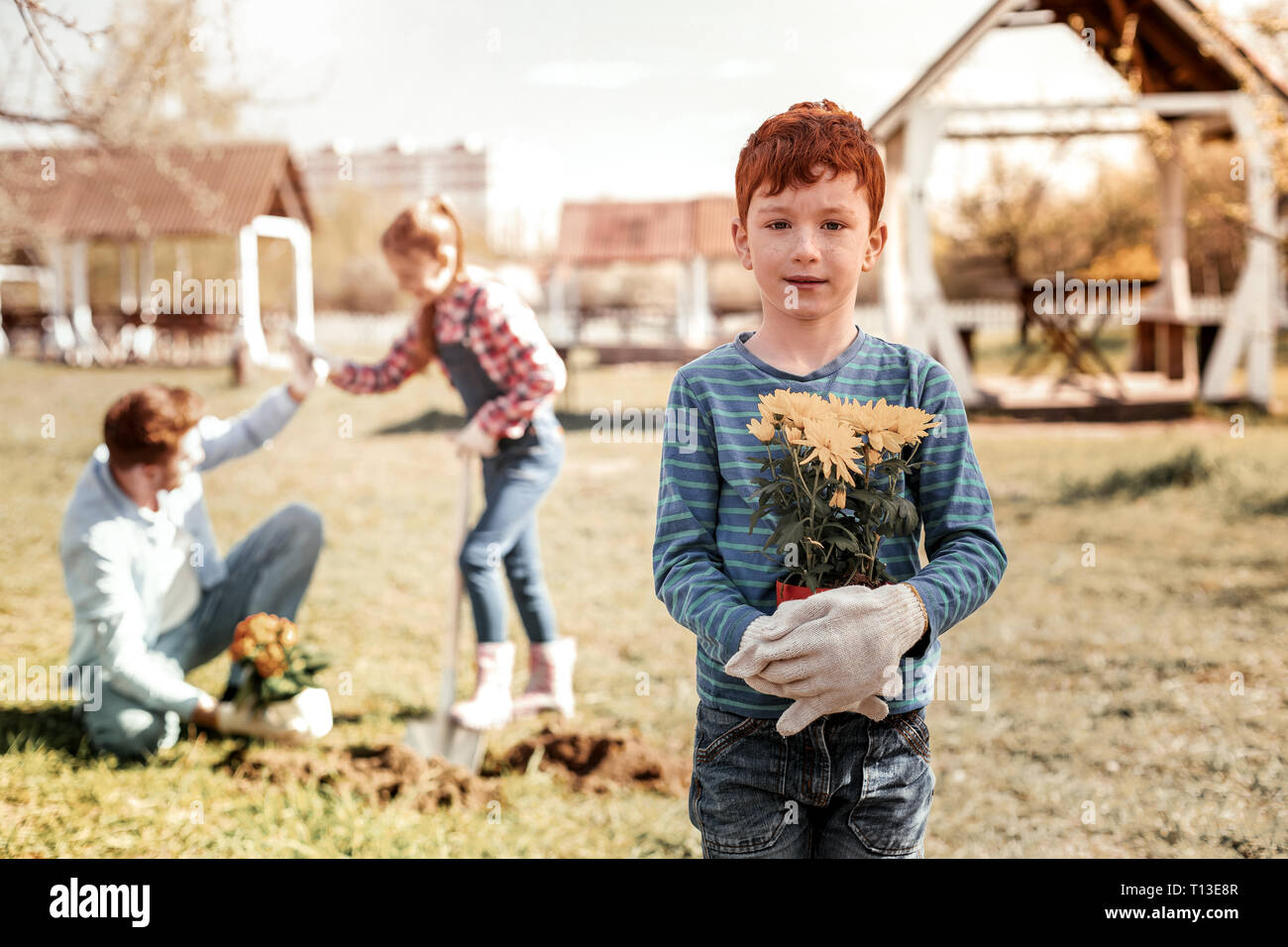 Red-haired father with beard giving five to his daughter Stock Photo ...