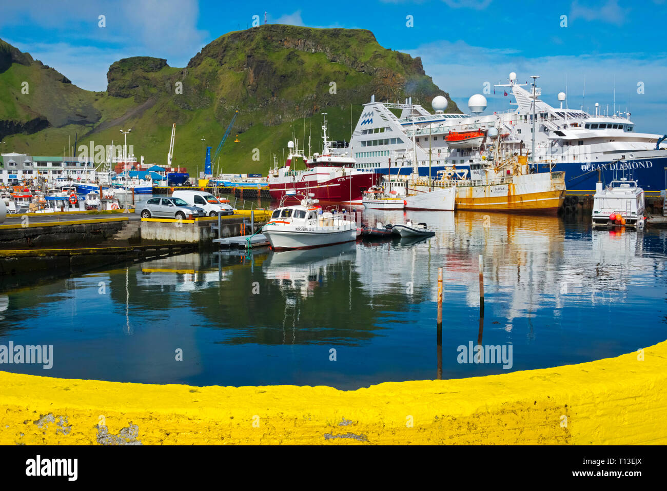 Boats in the Harbor of Vestmannaeyjar, Heimaey, Westman Islands ...