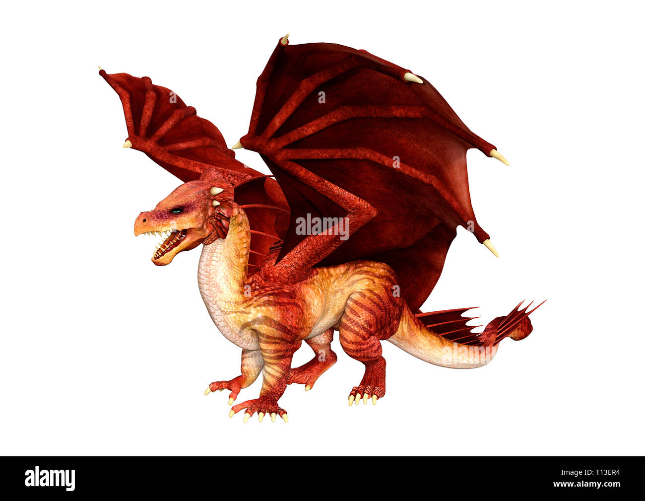 3D rendering of a red fantasy dragon isolated on white background Stock ...