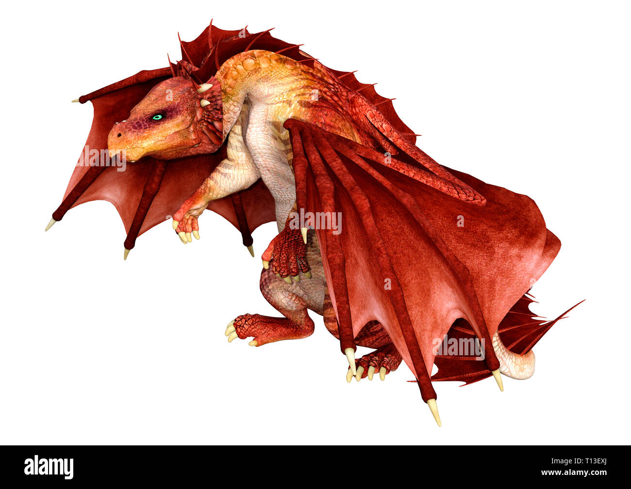 3D rendering of a red fantasy dragon isolated on white background Stock ...