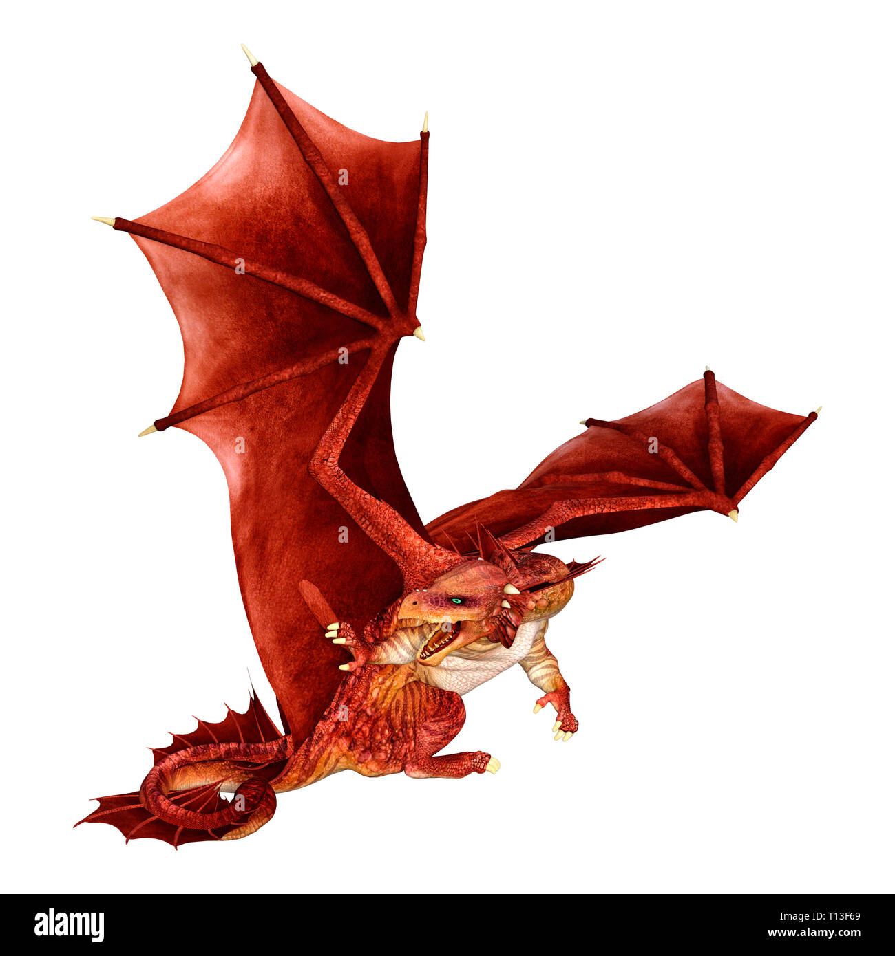 3D rendering of a red fantasy dragon isolated on white background Stock ...