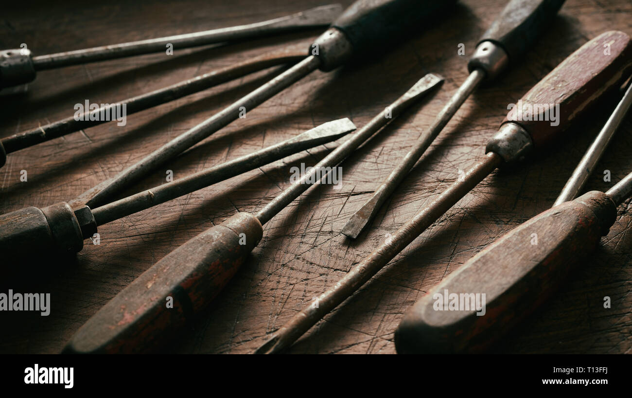 Old screwdrivers hi-res stock photography and images - Alamy