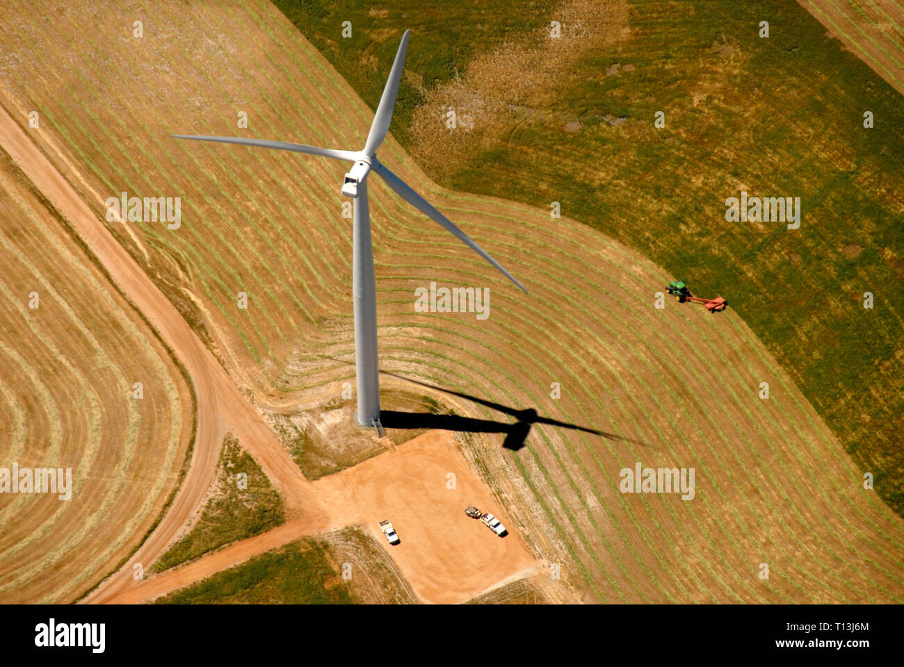 Aerial view of a wind turbine at the Emu Downs Wind Farm, near Lancelin ...