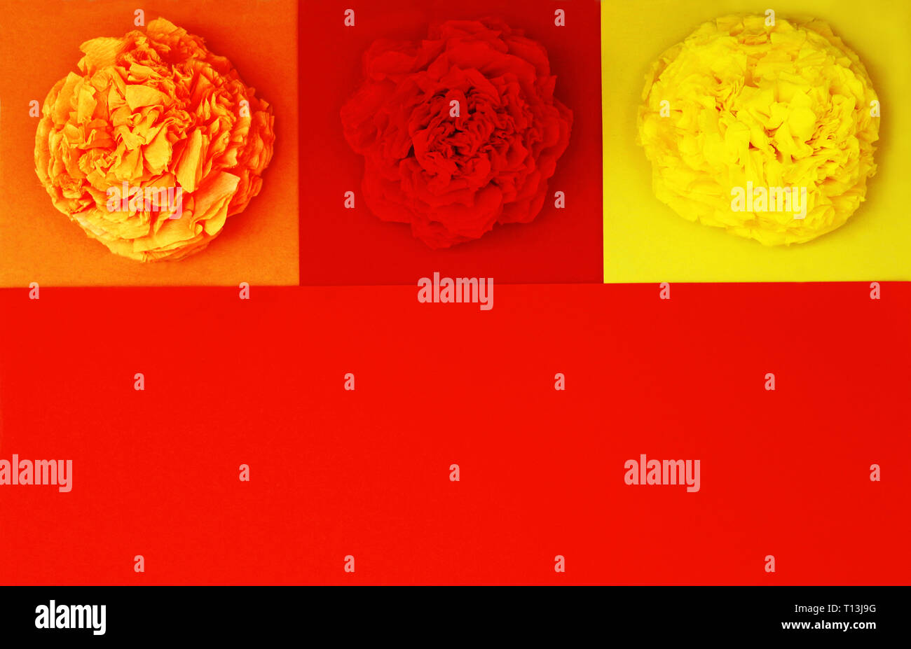 floral background with crepe flowers, red, orange color and yellow ...