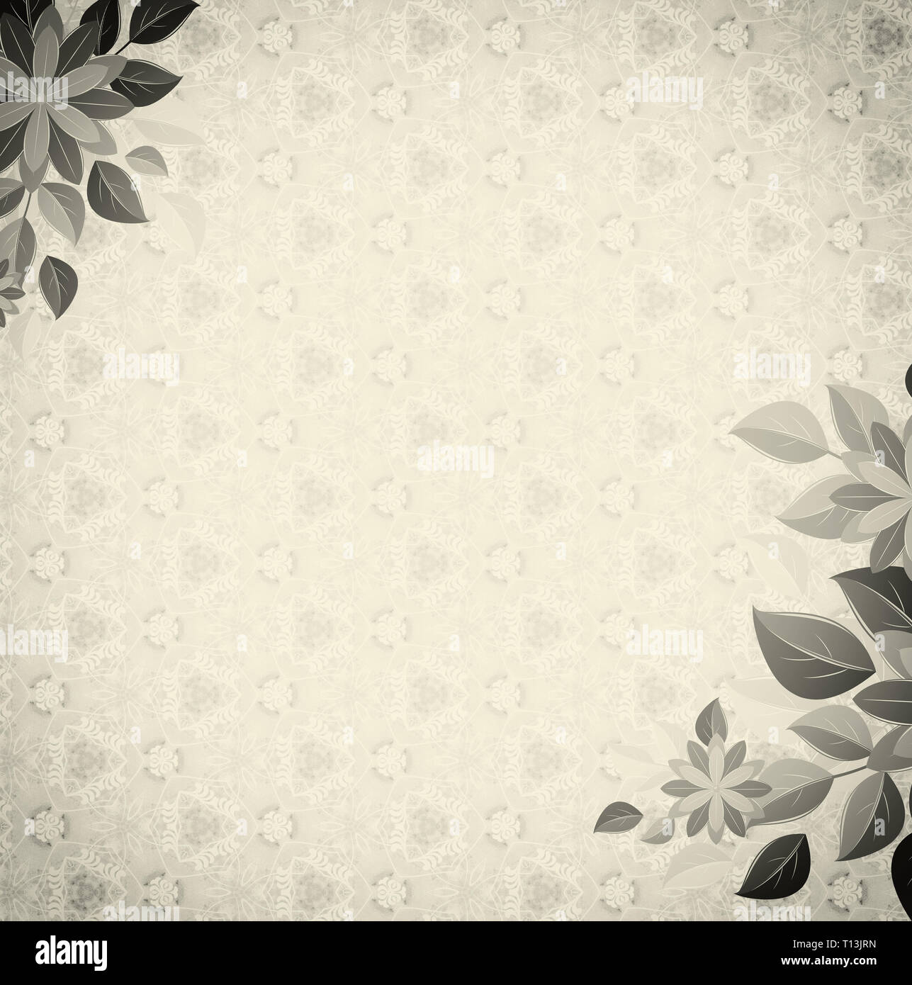 Vintage vignette with floral corners, gray. Retro background with ...