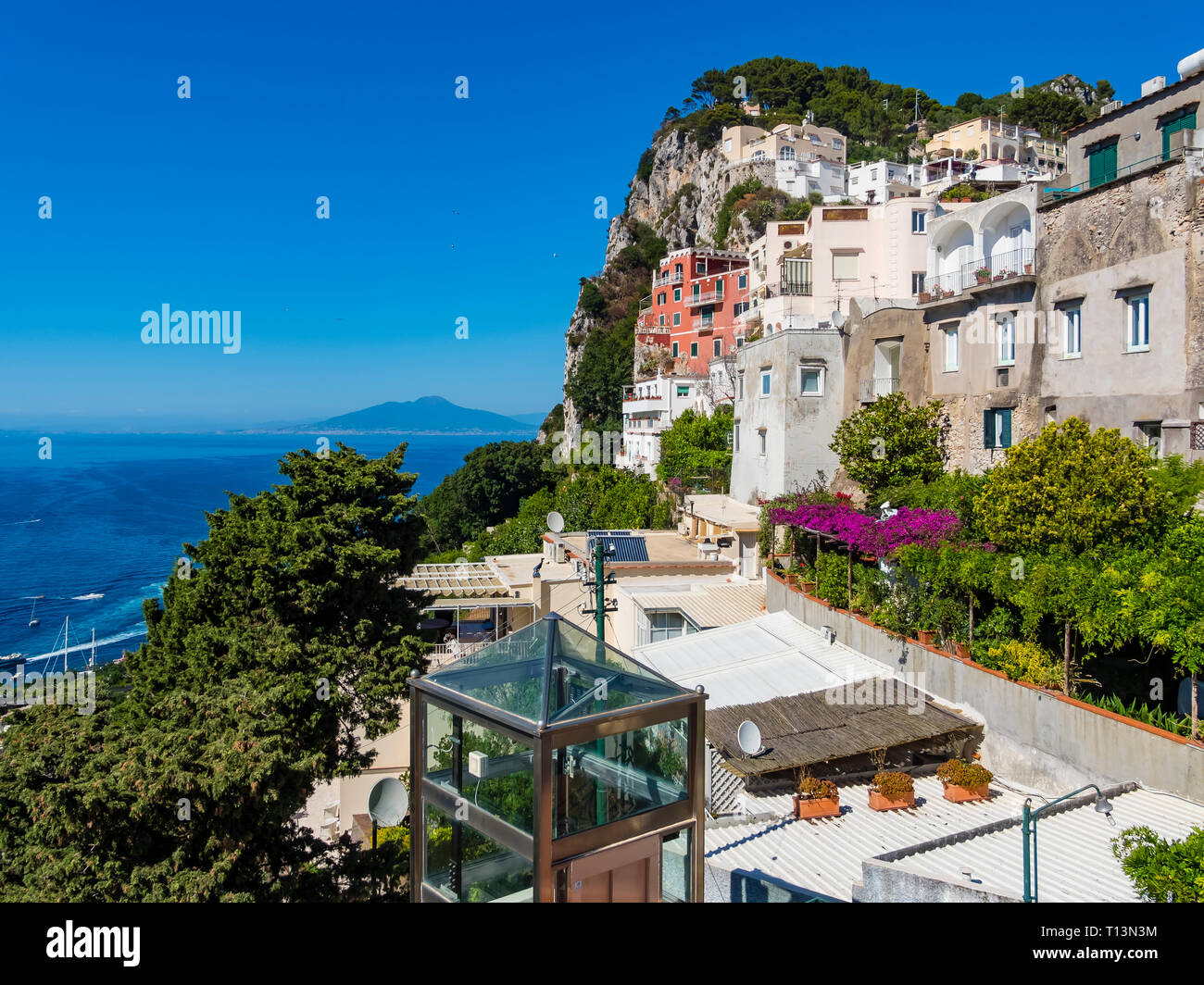 Italy, Campania, Capri, View from Piazza Umberto I to Gulf of Naples ...
