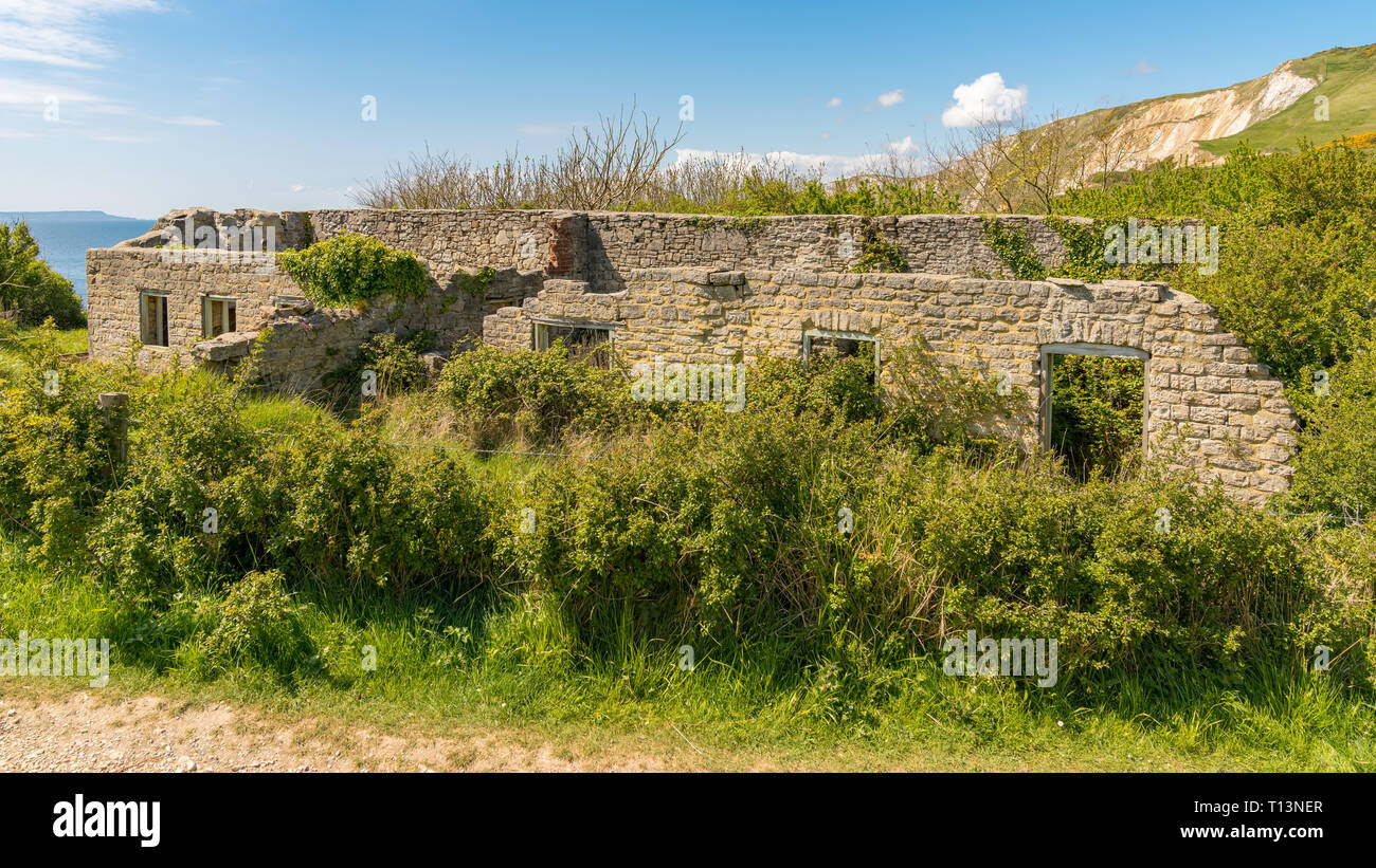 Ruin in the abandoned Tyneham Village near Kimmeridge, Jurassic Coast ...