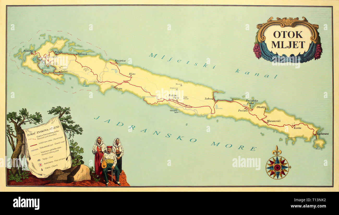 Map of island Mljet (painting Stock Photo - Alamy