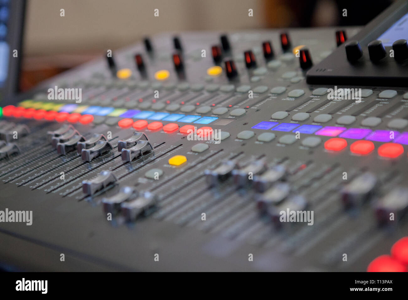 Sound recording studio mixing desk. Music mixer control panel Stock ...
