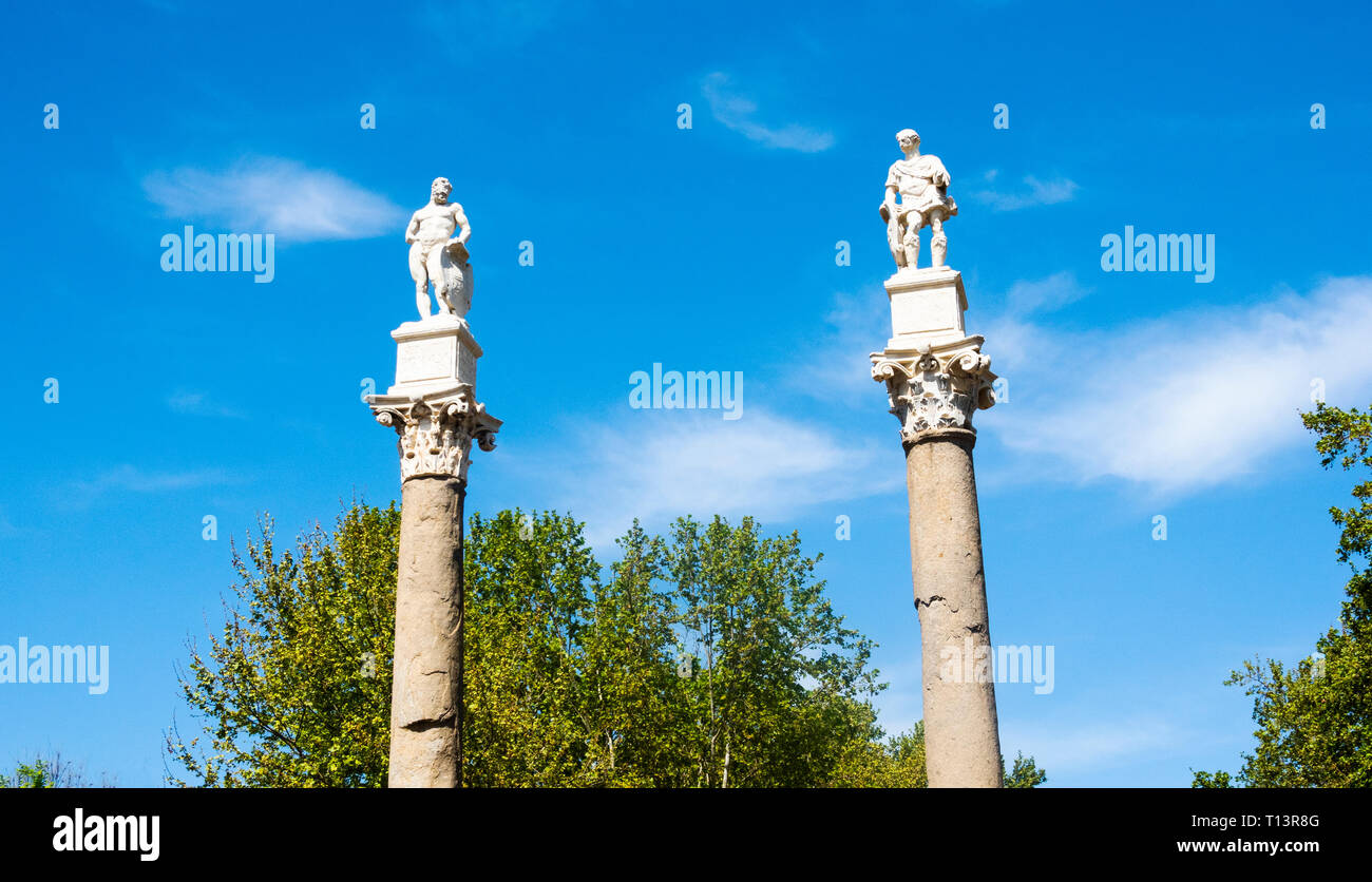 Hercules and Julius Caesar statues on Roman columns in the Alameda in ...