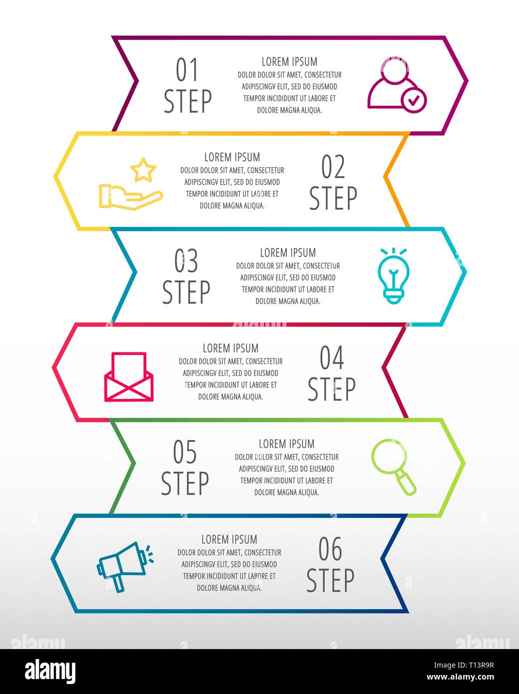Modern line vector illustration. Infographic template with six arrows ...