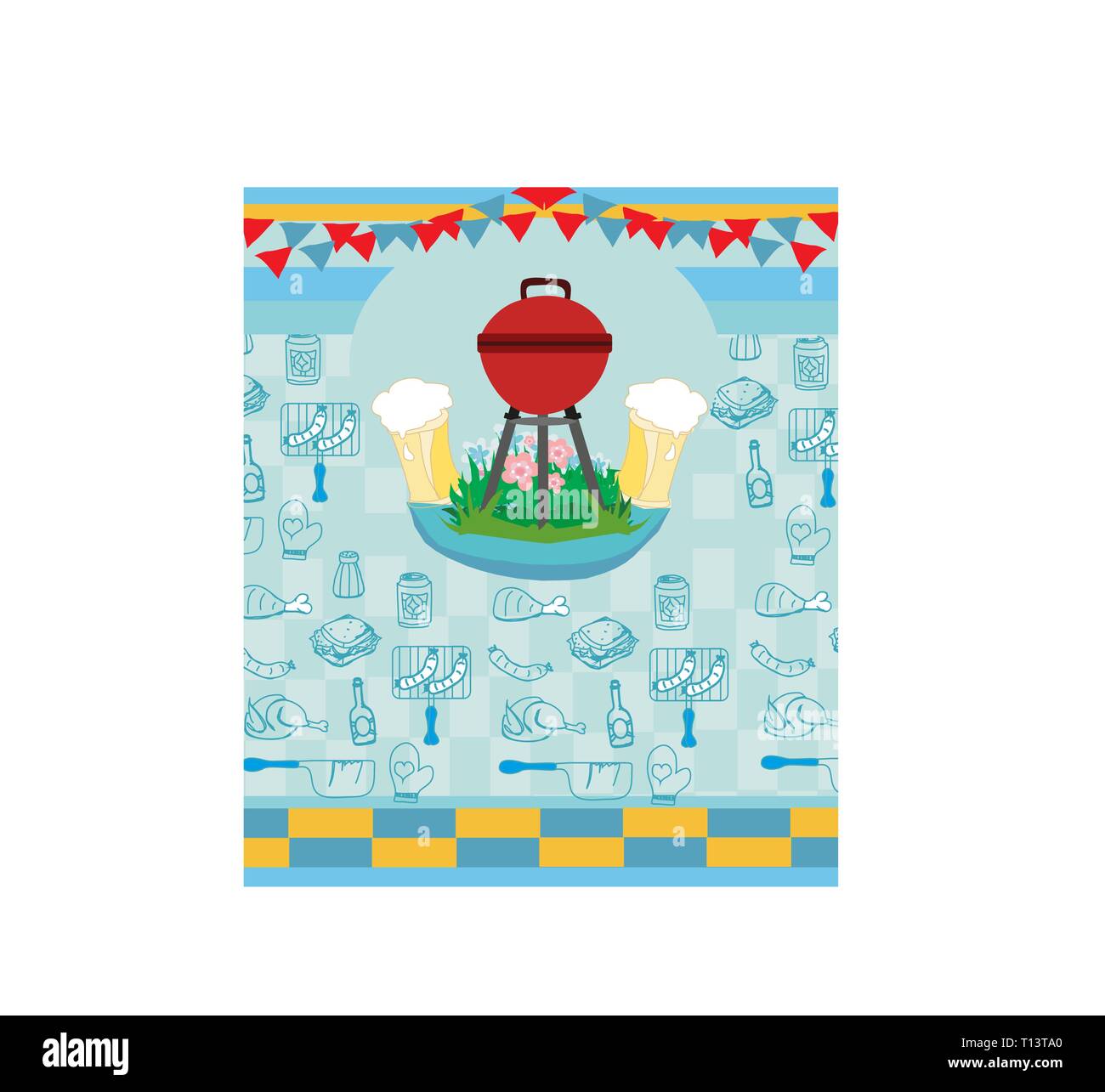 Vintage barbecue party invitation grill card abstract Cut Out Stock ...